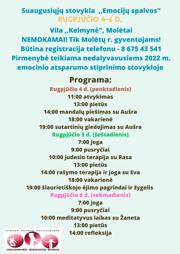 Stovykla suaugusiems Molėtuose - Savivaldybės visuomenės sveikatos biurų asociacija